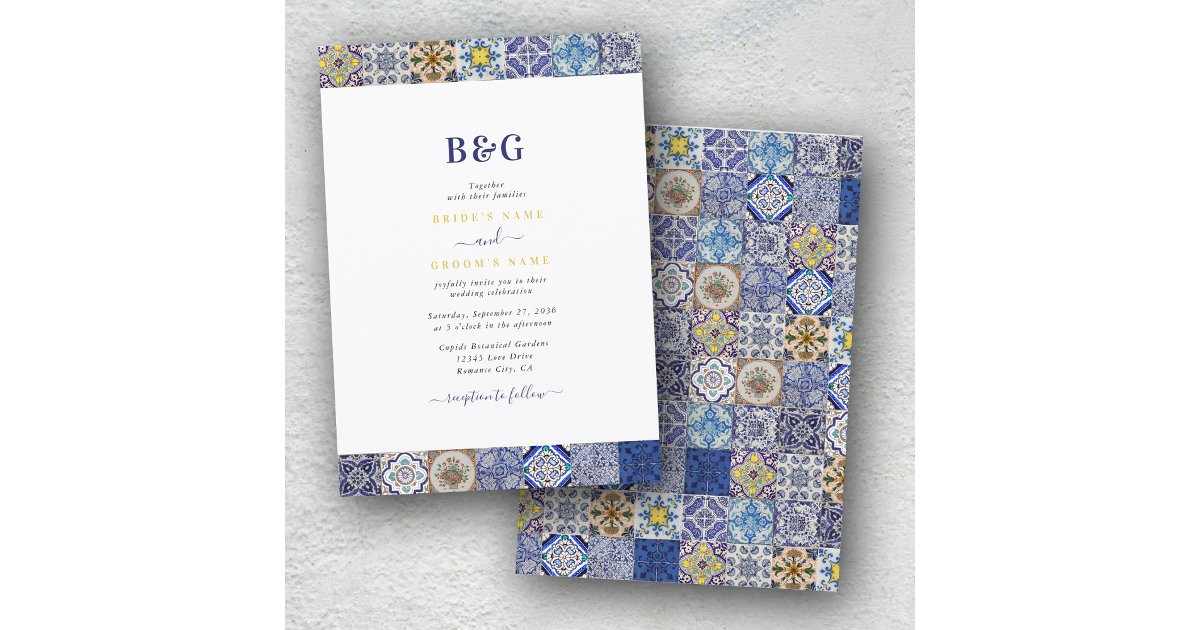 Mediterranean Portuguese Tiles Pattern Wedding Invitation | Zazzle