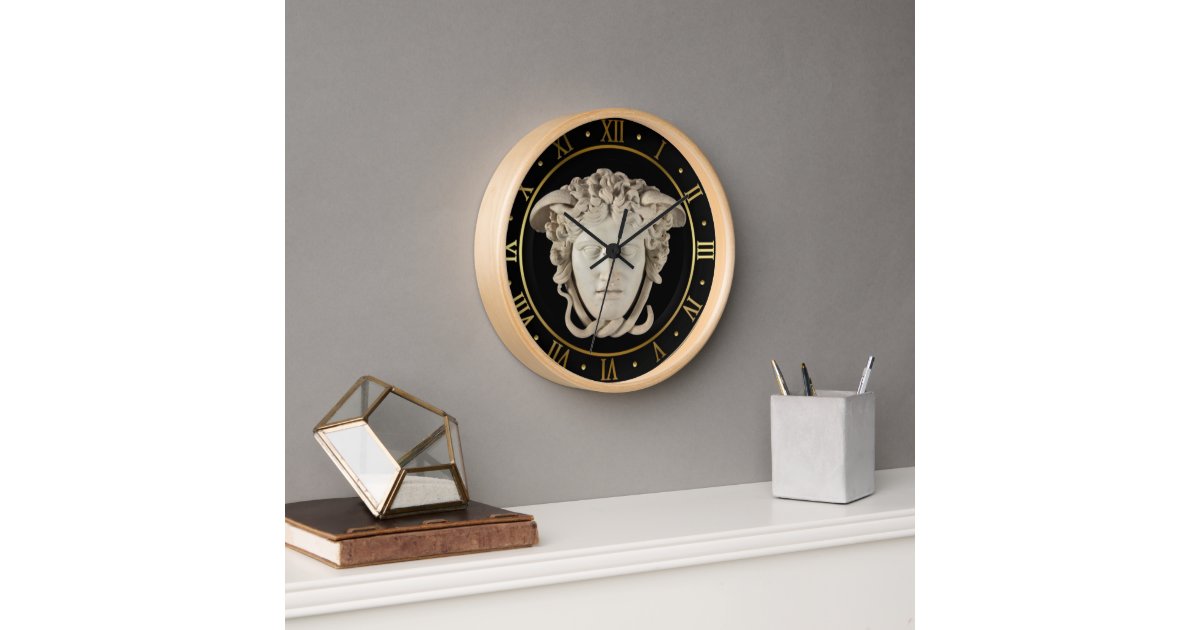 Medusa Faux Marble Gorgonian Roman Numeral Clock | Zazzle