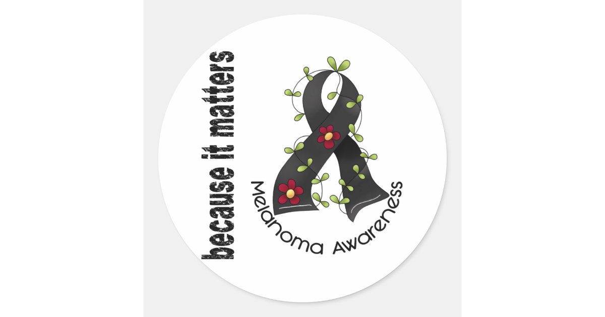 Melanoma Skin Cancer Flower Ribbon 3 Classic Round Sticker | Zazzle