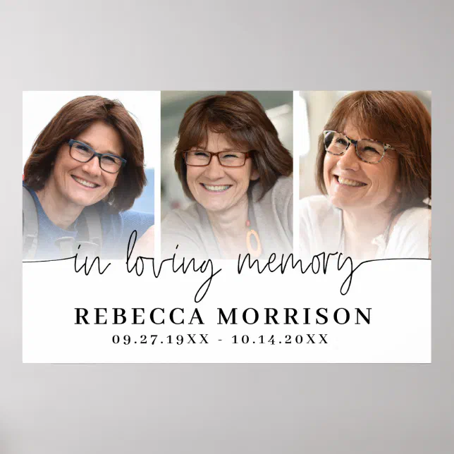Memorial 3 Photos Script In Loving Memory Poster | Zazzle