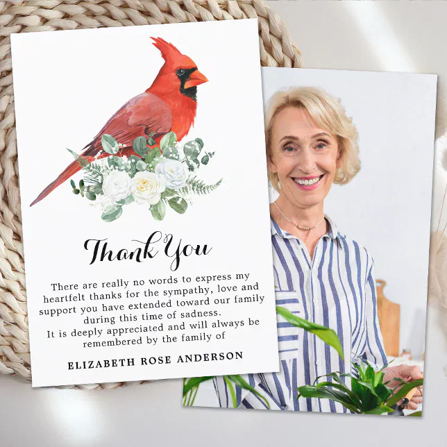 Memorial Cardinal Custom Photo Funeral Sympathy Thank You Card | Zazzle