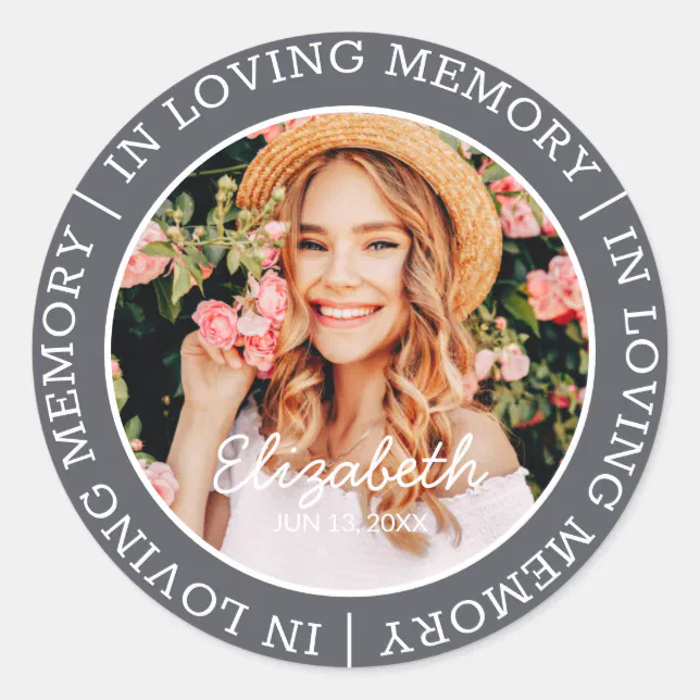 Memorial In Loving Memory Modern Custom Photo Classic Round Sticker ...