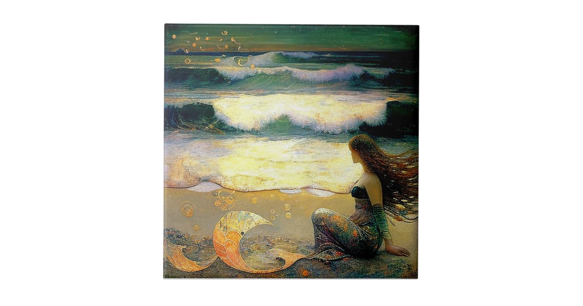 Mermaid and Golden Sea Sprites Tile | Zazzle