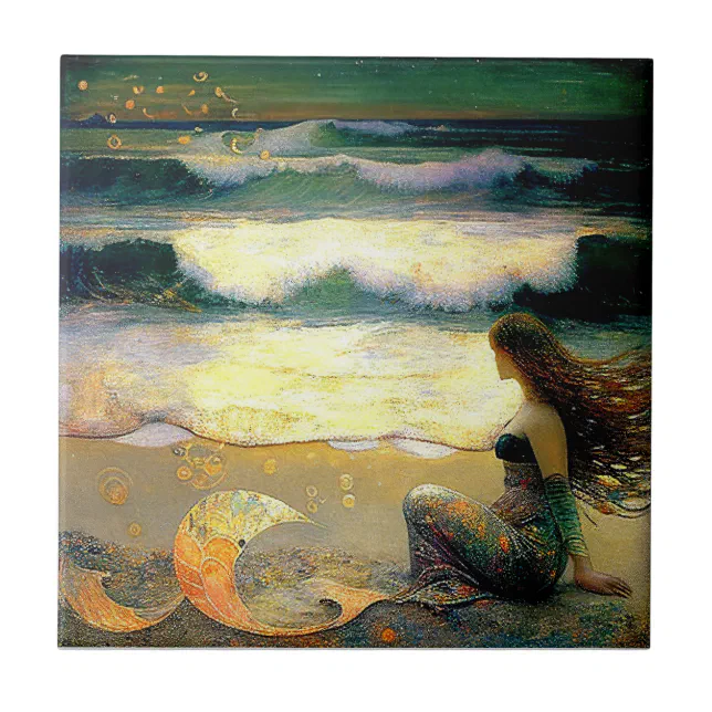 Mermaid and Golden Sea Sprites Tile | Zazzle