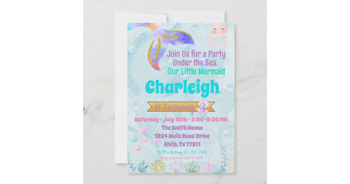 Mermaid Birthday Party Pool Party Initiation Invi Invitation | Zazzle