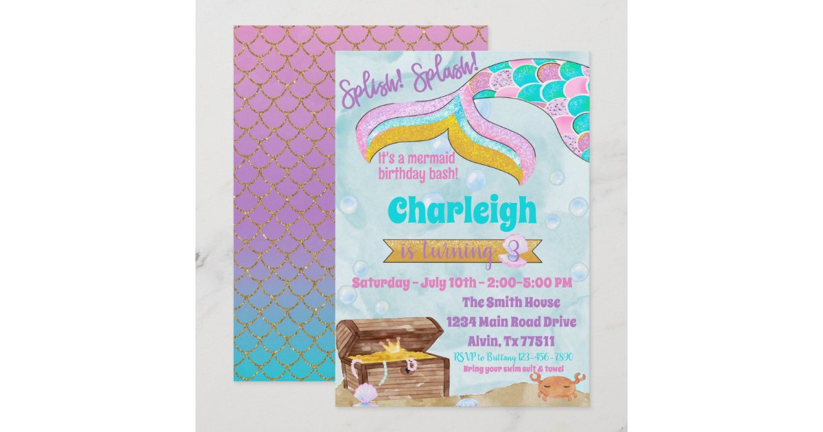 Mermaid Birthday Party Pool Party Initiation Invitation | Zazzle