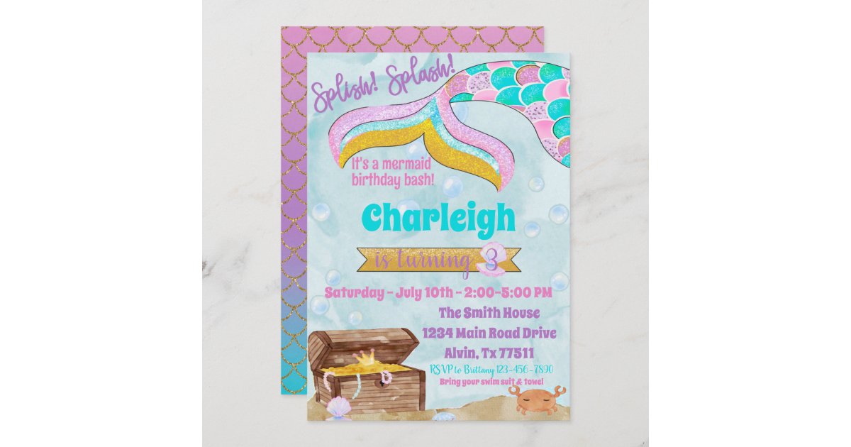 Mermaid Birthday Party Pool Party Initiation Invitation | Zazzle
