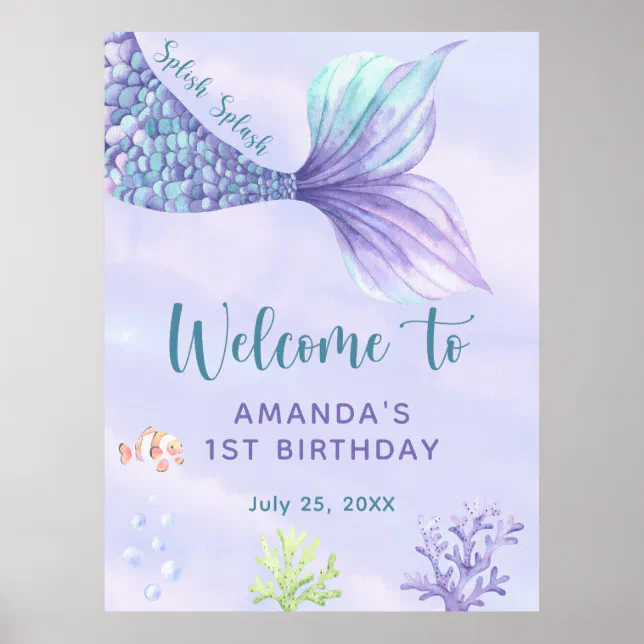 Mermaid Birthday Party Under The Sea Welcome Poster | Zazzle