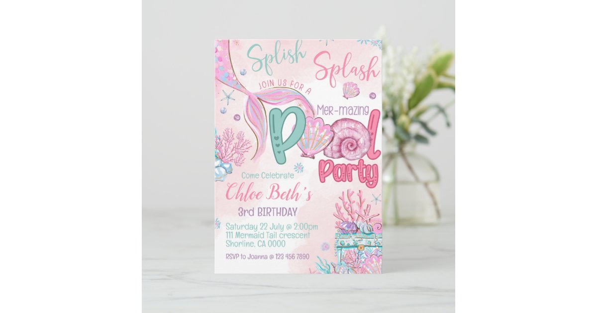 Mermaid Birthday Pool Party Invitation | Zazzle