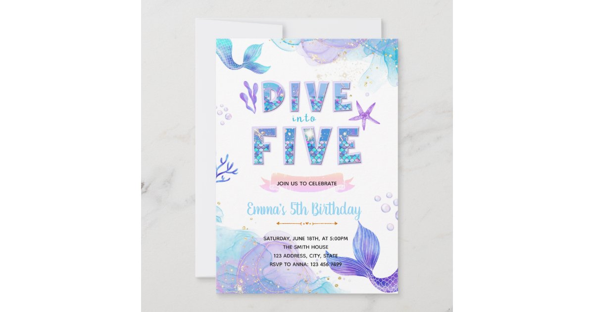Mermaid Dive into Five mermaid pool invitation | Zazzle