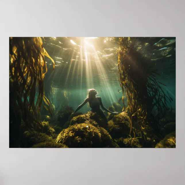 Mermaid in a kelp forest poster | Zazzle