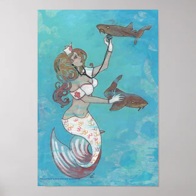 Mermaid Nurse Shark Fantasy Art Print Poster | Zazzle