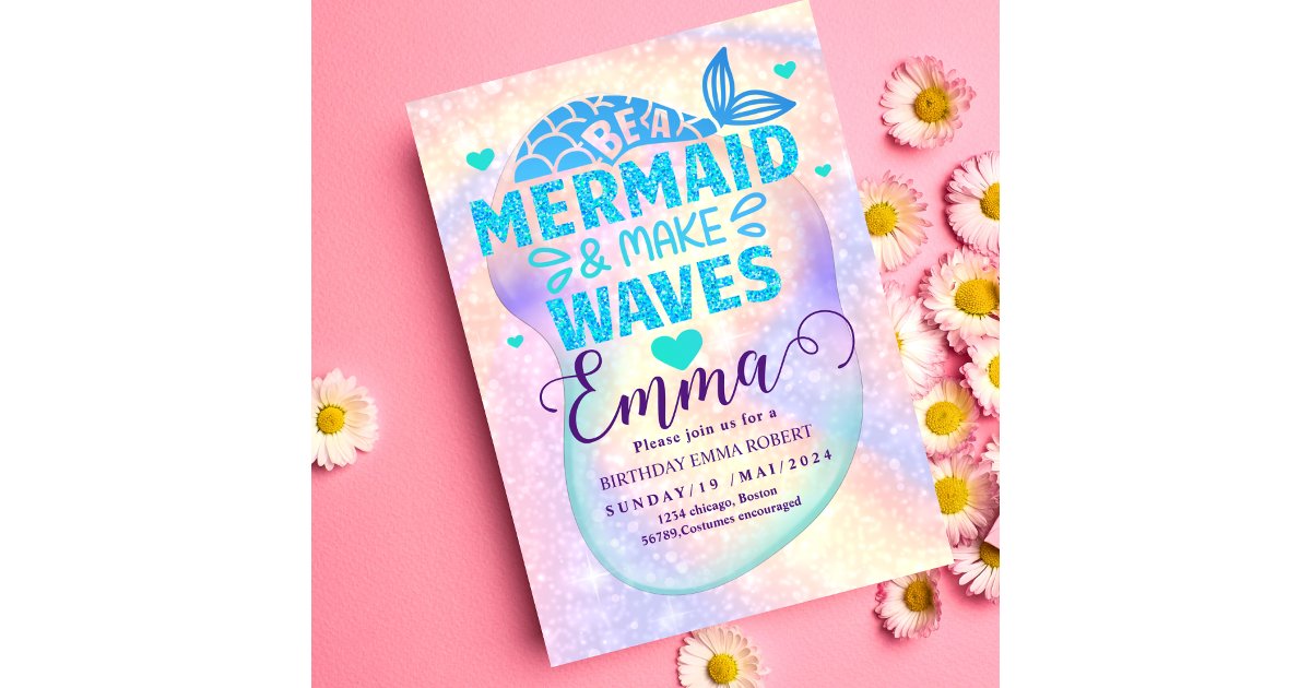 Mermaid Pool sea Party Pink birthday Bright Invitation | Zazzle