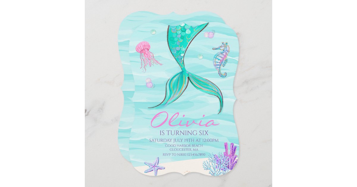 Mermaid Tail Under the Sea Birthday Invitation | Zazzle
