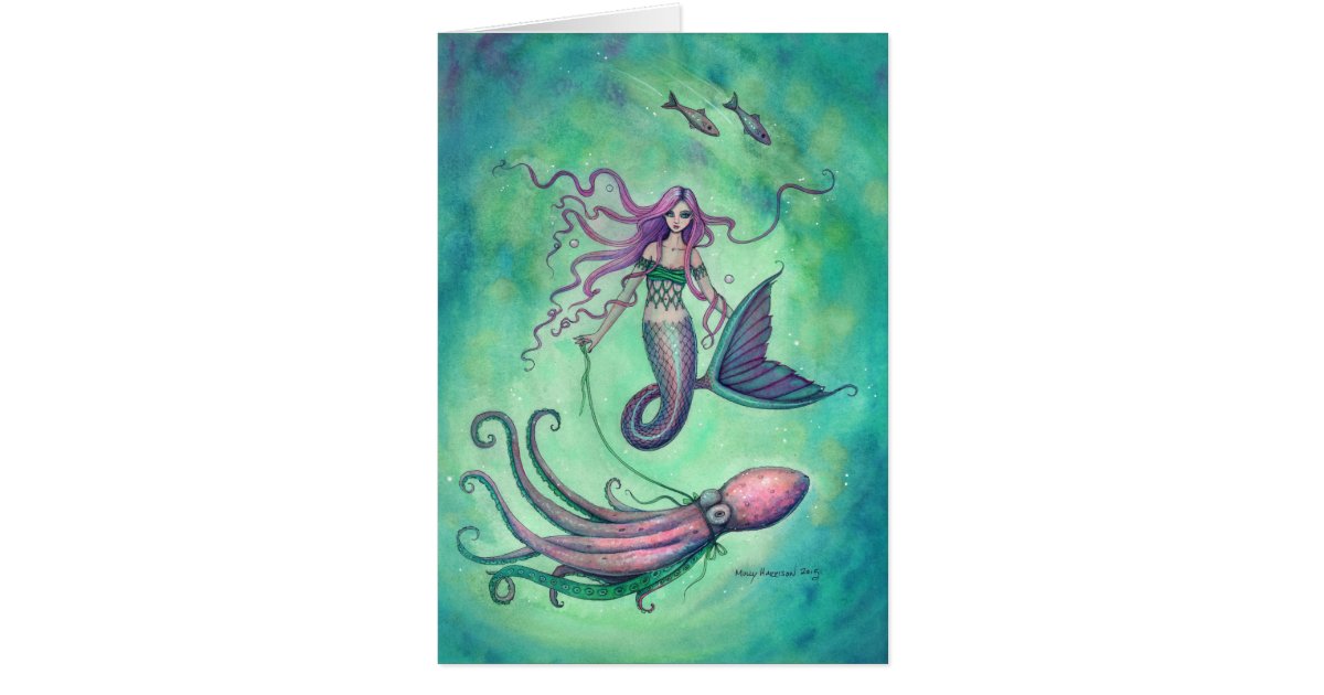 Mermaid with Octopus Fantasy Art Illustration | Zazzle