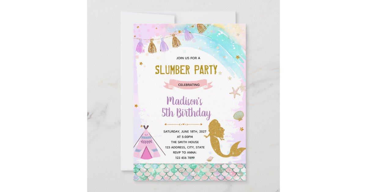 Mermaids sleepover birthday invitation | Zazzle