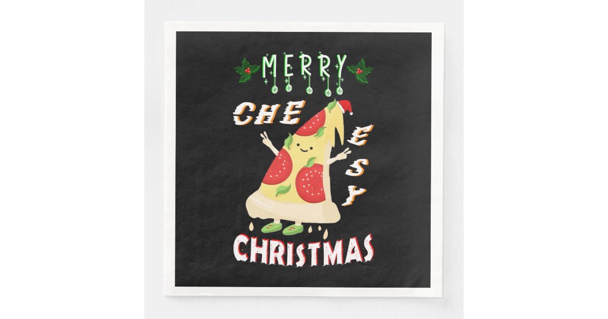 Merry Cheesy Christmas Xmas Santa Pizza Christmas Napkin | Zazzle