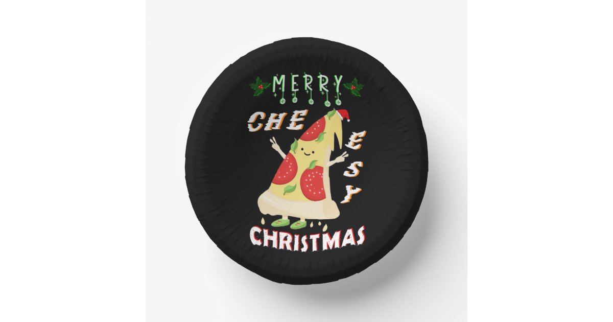 Merry Cheesy Christmas Xmas Santa Pizza Christmas Paper Plate | Zazzle