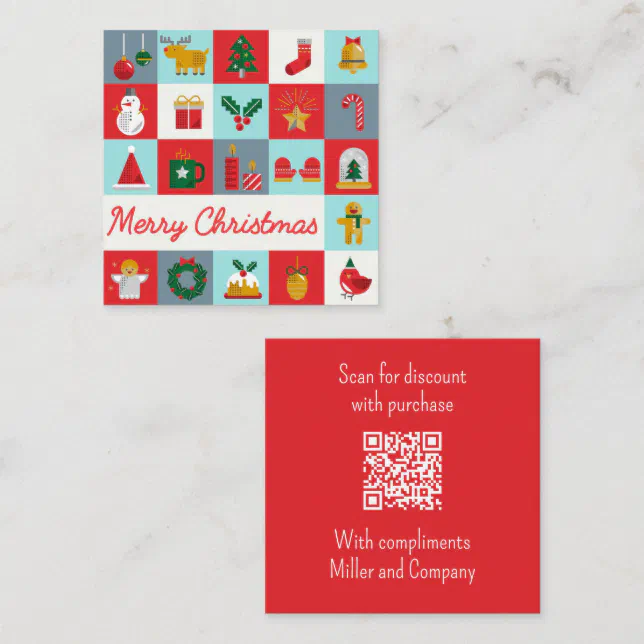 Merry Christmas Cute Retro Winter QR Code Square Business Card | Zazzle