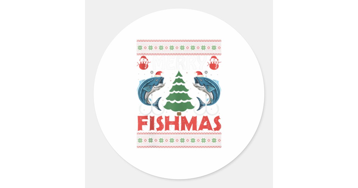 Merry Fishmas Funny Fishing Christmas Classic Round Sticker | Zazzle