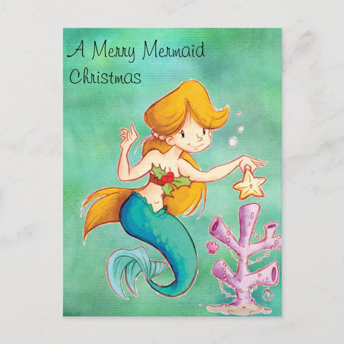 Merry Mermaid Christmas Holiday Postcard | Zazzle.co.uk