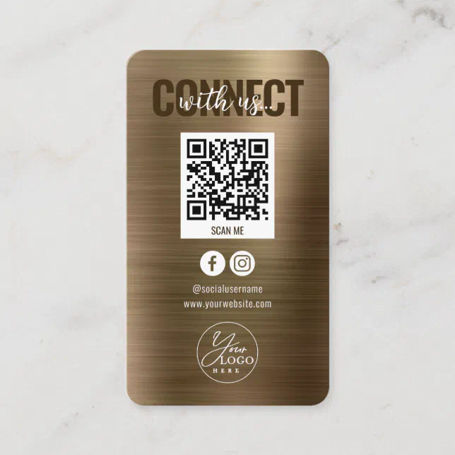 Metallic Gold Connect With Us Social Media QR Code Business Card | Zazzle