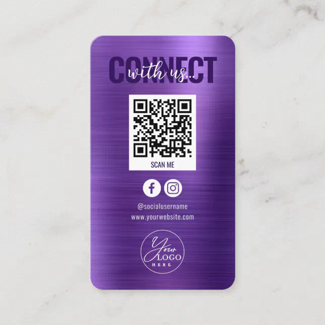 Metallic Purple Connect With Social Media QR Code Business Card | Zazzle