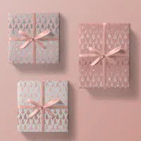 Metallic Rose Gold Platinum Silver Christmas Trees Wrapping Paper Sheet