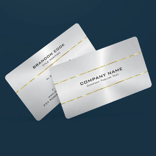 Metallic Stainless Steel Gold Silver Accent Business Card | Zazzle