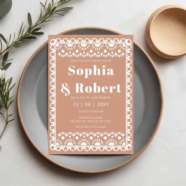 Mexican Fiesta Barro Papel Picado Boho Wedding Invitation | Zazzle