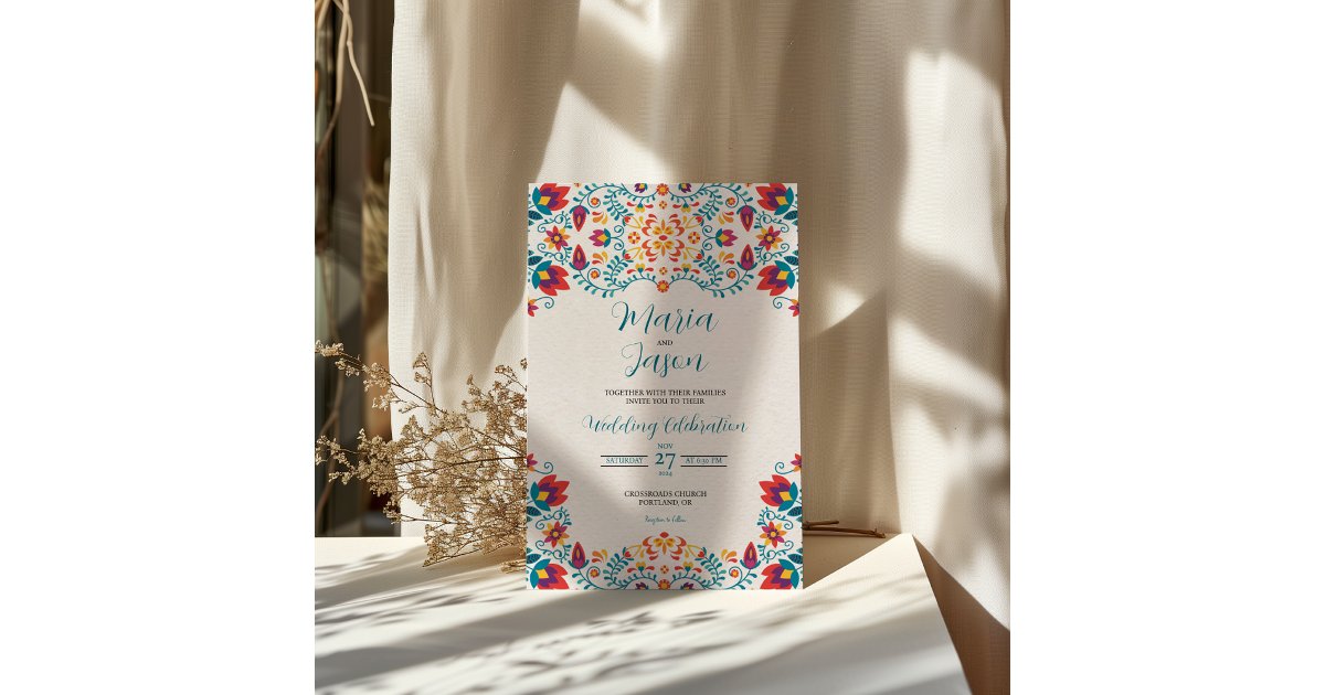 Mexican Fiesta Colourful Botanical Floral Wedding Invitation | Zazzle