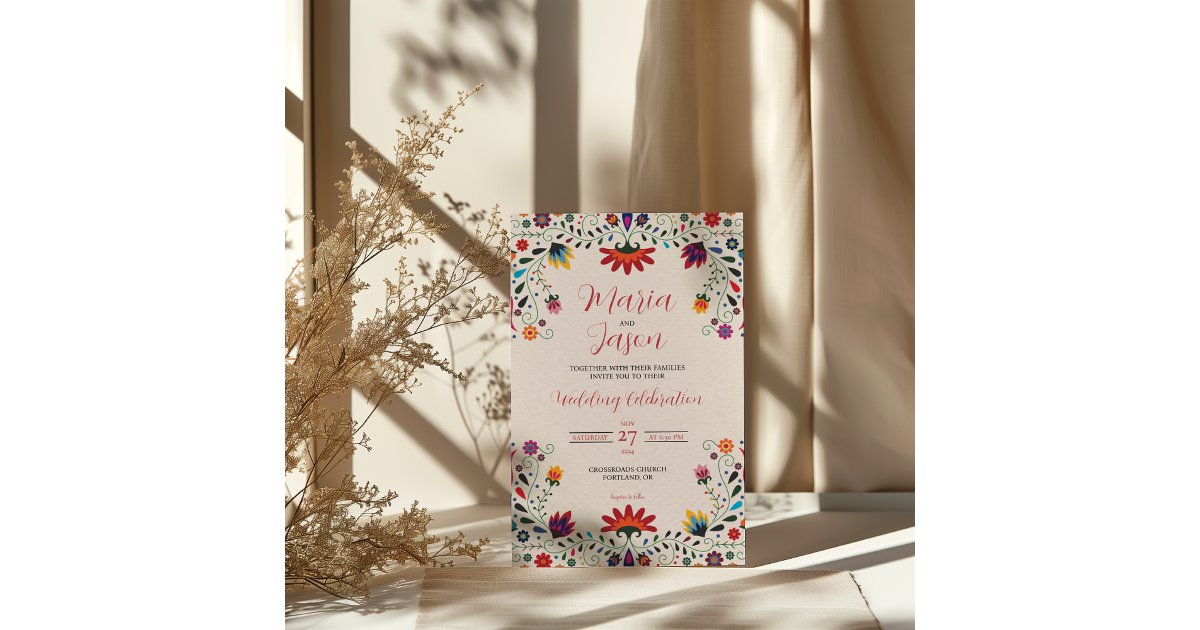 Mexican Folk Art Floral Botanical Fiesta Wedding Invitation | Zazzle
