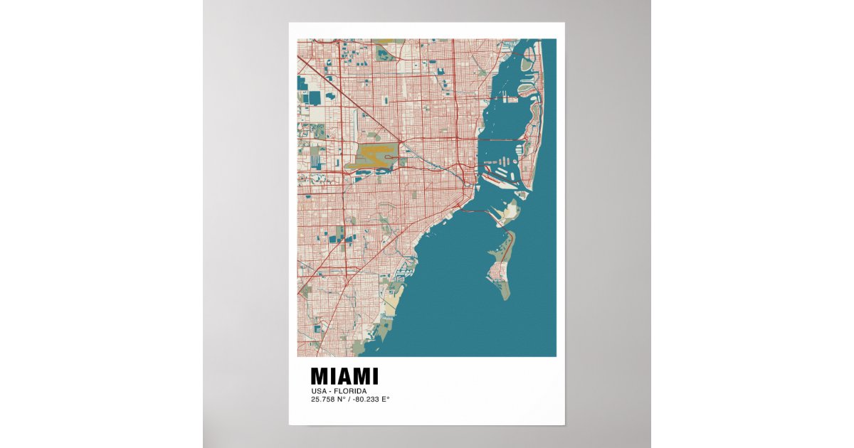 Miami Map Poster - Miami Vintage Map | Zazzle