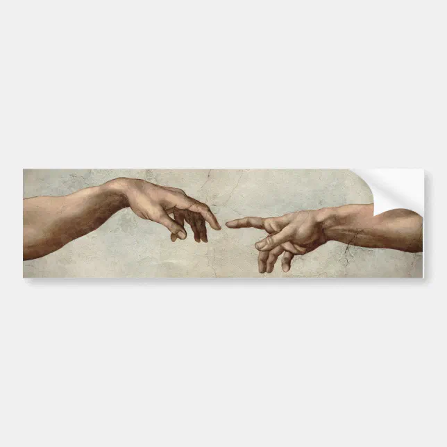 Michaelangelo hands creation adam god bumper sticker | Zazzle
