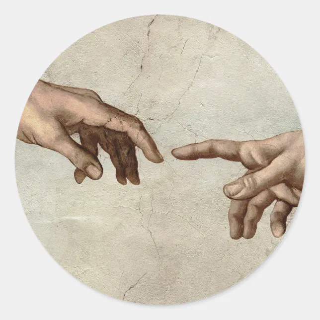 Michaelangelo hands creation adam god classic round sticker | Zazzle