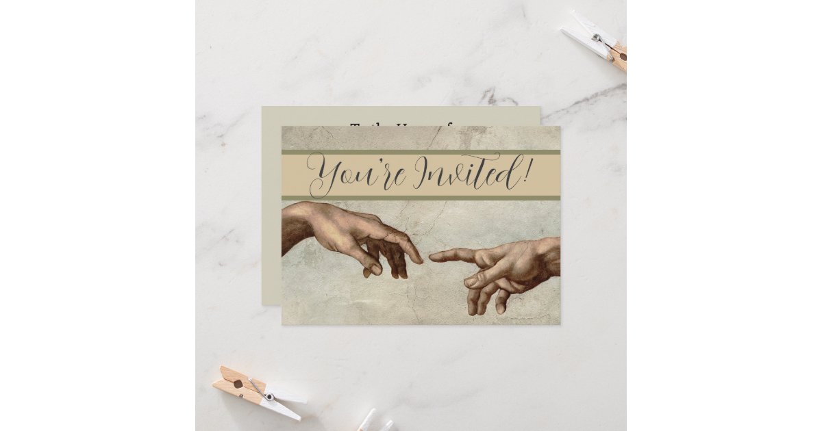 Michaelangelo hands creation adam god invitation | Zazzle