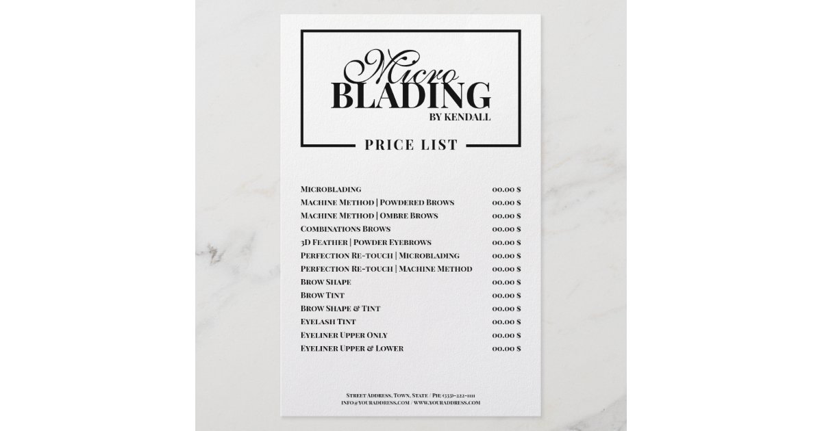 Microblading Eyebrow Bordered Price List Flyer | Zazzle