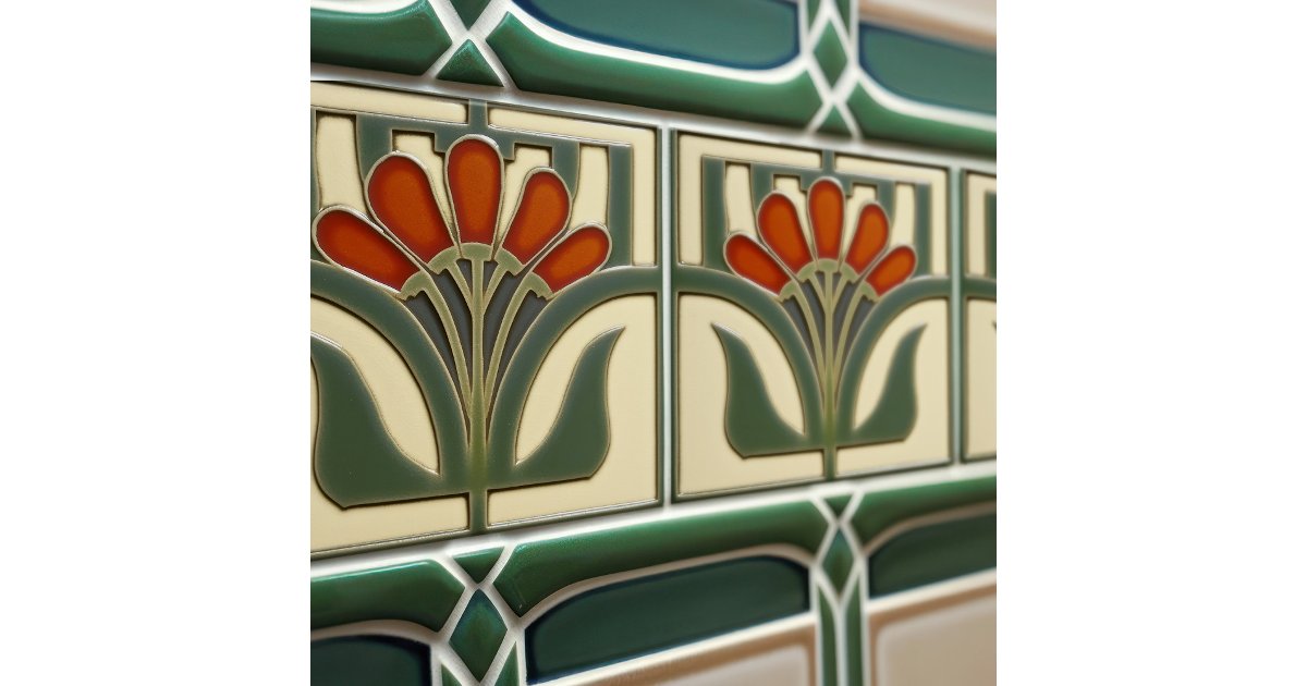 Mid-Century Flower Symmetry Arts Crafts Movement Tile | Zazzle