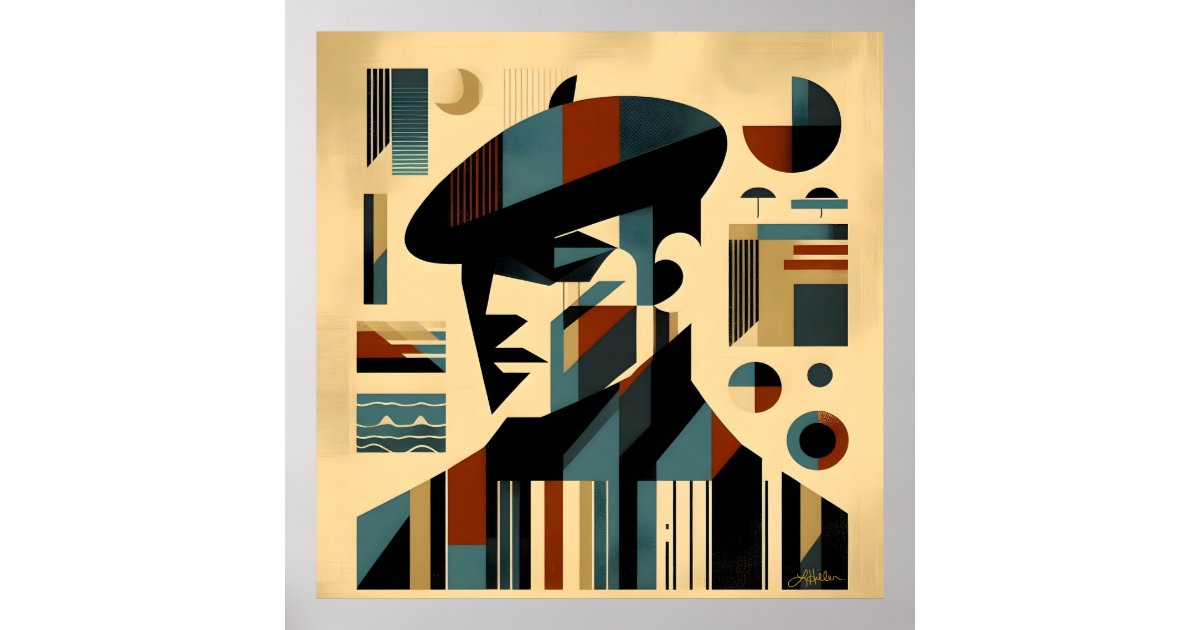 Mid Century Modern Art Man Wearing A Beret Poster | Zazzle