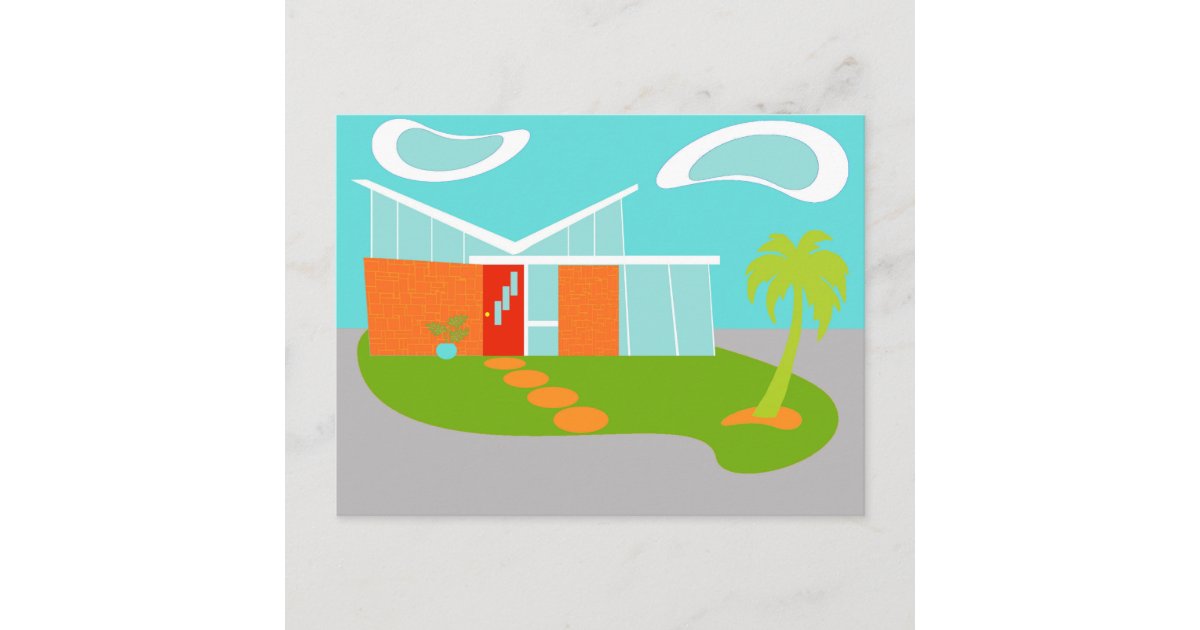 Mid Century Modern Cartoon House Postcard | Zazzle