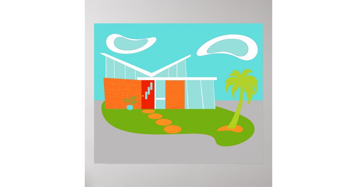 Mid Century Modern Cartoon House Poster | Zazzle