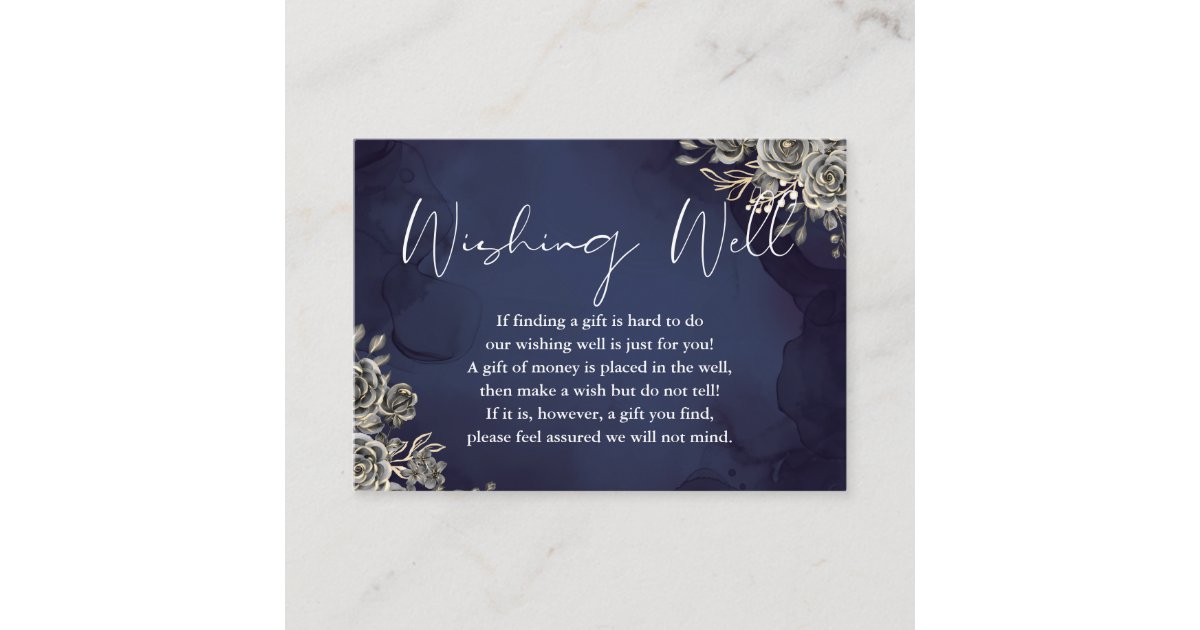 Midnight Blue Gothic Floral Wishing Well Wedding Enclosure Card | Zazzle