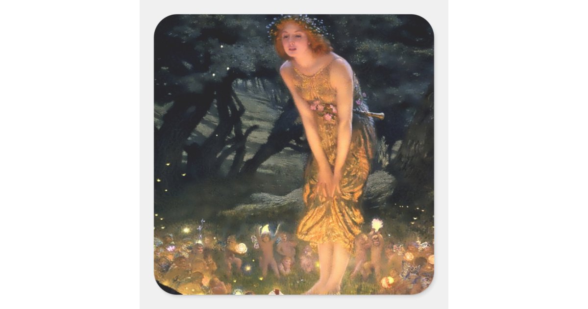 “Midsummer Eve” by Edward Robert Hughes Square Sticker | Zazzle