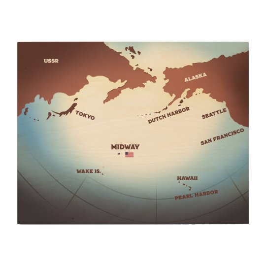 Midway Island vintage style WW2 map Wood Wall Art | Zazzle.co.uk