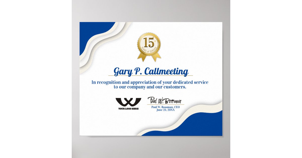 Milestone employee anniversary certificate display poster | Zazzle