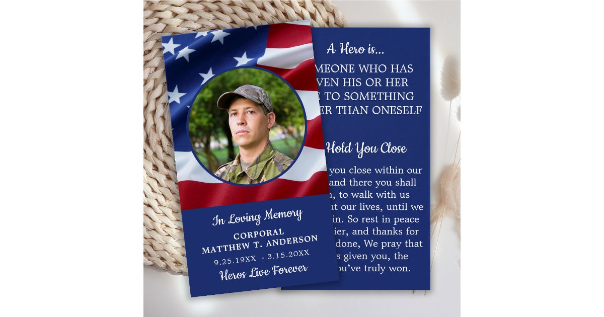 Military Fallen Soldier American Flag Prayer Card | Zazzle