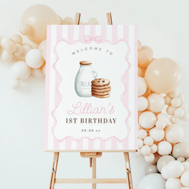 Milk and Cookies Pink Birthday Party Welcome Sign | Zazzle