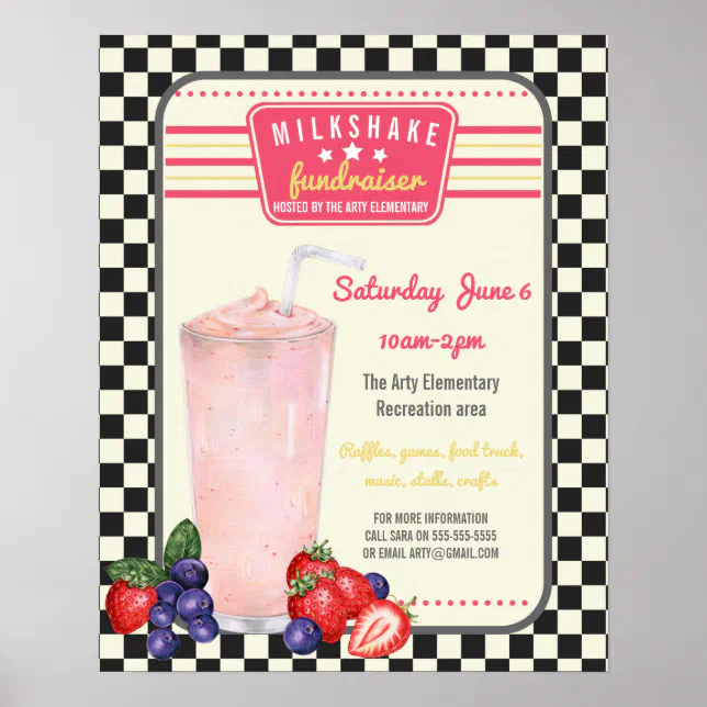 milkshake fundraiser diner menu Flyer poster | Zazzle