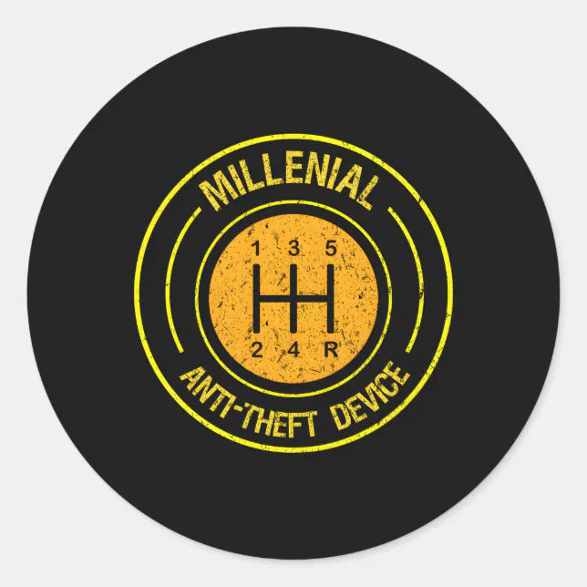 Millenial Anti-Theft Device Car Mechanic Gear Box Classic Round Sticker ...