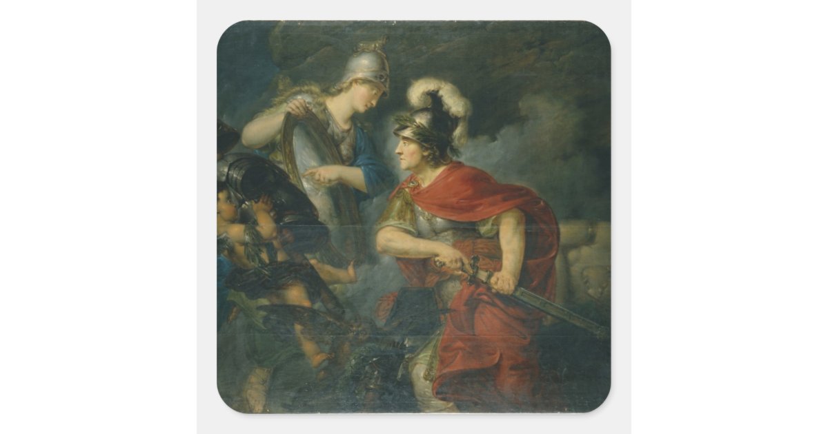 Minerva Showing her Envy in the Polished Shield Square Sticker | Zazzle
